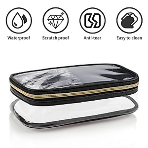 OCHEAL Clear Makeup Bag, Portable Storage Organizer Cosmetic Travel Bag Cute Pouch For Women and Girls Cosmetics Bags with Divider Brush Compartment-Transparent