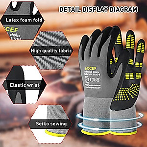 LOCCEF Endurance Knit Work Gloves MicroFoam Nitrile Coated-6 Pairs,Tacky Dot Grip, Multi Purpose,Micro-Foam Gloves(8-M)