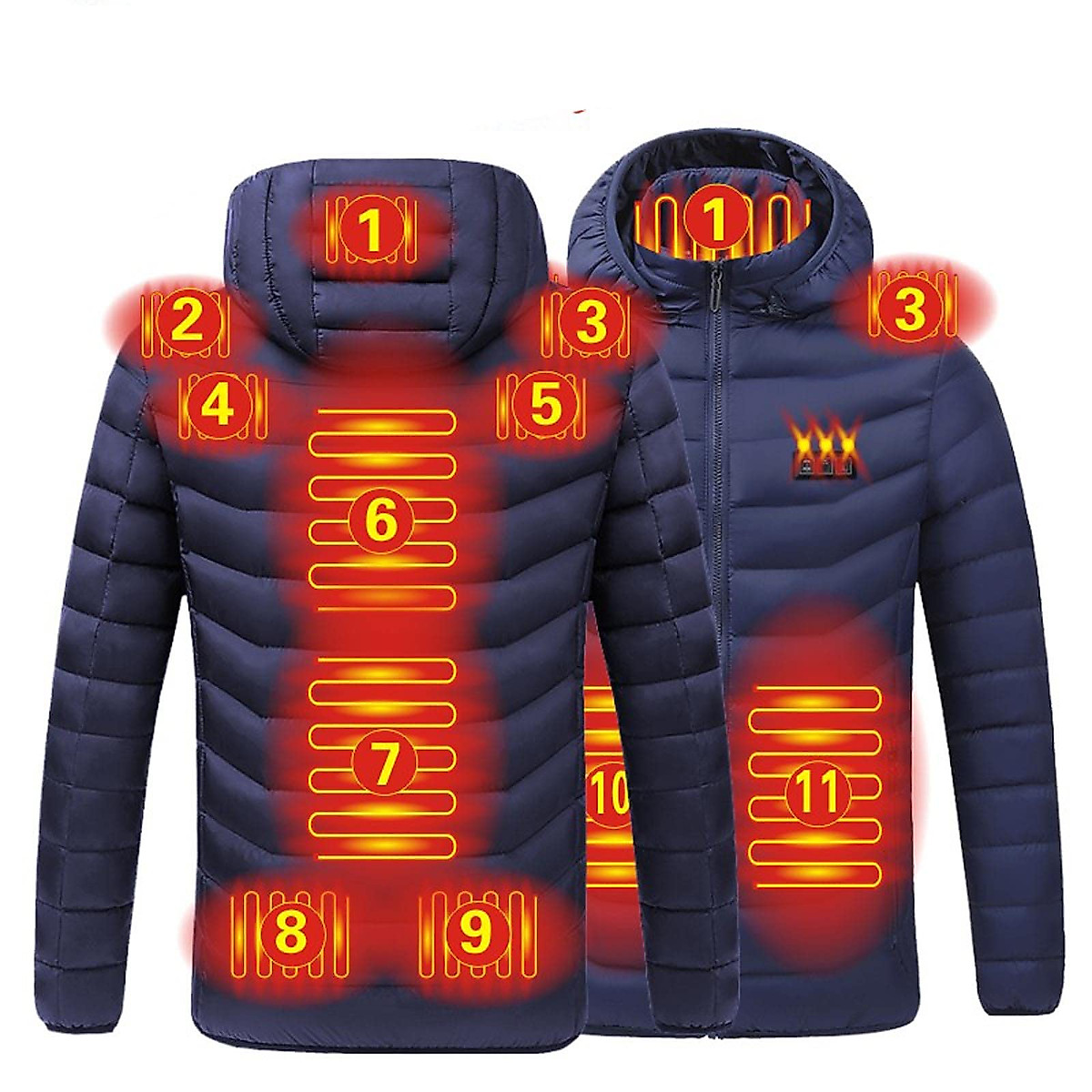 COMIOR Electric Heated Jacket, Unisex Heated Coat for Men Women USB Rechargeable Electric Heated Jacket with 11 Heating Zones Winter Waterproof Warming Jackets For Outdoor Skiing, Hiking