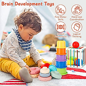 5 in 1 Montessori Toys for Babies 0-3-6-12-18 Months and Up: Infant Gifts Play Set Kids Sensory Learning Activity for Age 1 Year Old Boy Girl 4 7 8 9 Birthday Box Travel Bath Stacking Essentials Stuff