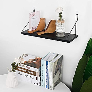 Floating Shelves Decorative Shelves Wooden Wall Mounted Shelf for Bedroom Living Room Kitchen and Office (Black,15.8 in)
