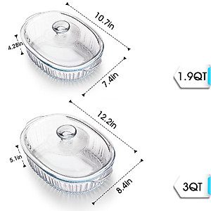 NUTRIUPS 4-pieces Oval Glass Casserole Dish with Lid, Set of 2（1.9 QT+3 QT) Borosilicate Glass, Oval Casserole Dish for Oven