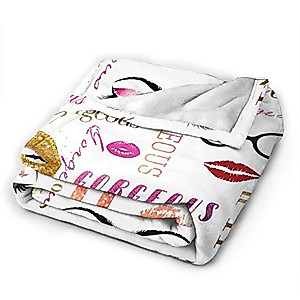 Partrest Throw Blanket Hello Red Gorgeous Lips Glasses Eyelash Soft Fleece Blankets Cozy Microfiber Blankets 80"X60" Outdoor Blanket All Season Flannel Blanket Funny Bed Blanket for Kids Adults