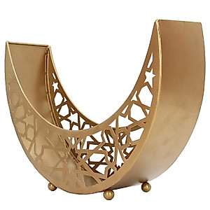Moon Shape Ramadan Tray, Large Capacity 11.8x8.3x3.1in Decorative Iron Serving Tray, EID Tray Can be Used as Cake Display Stand for Snacks, Fruit, Bread