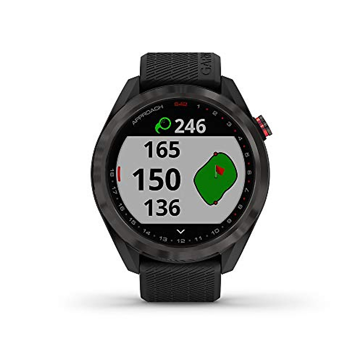 Garmin Approach S42, GPS Golf Smartwatch, Lightweight with 1.2" Touchscreen, 42k+ Preloaded Courses, Gunmetal Ceramic Bezel and Black Silicone Band, 010-02572-10