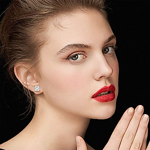 4 Pairs Real Gold Plated Square Stud Earring Set, Princess Cut Clear Cubic Zirconia Hypoallergenic Earrings Pack for Women and Men (4PCS White Earrings Set)