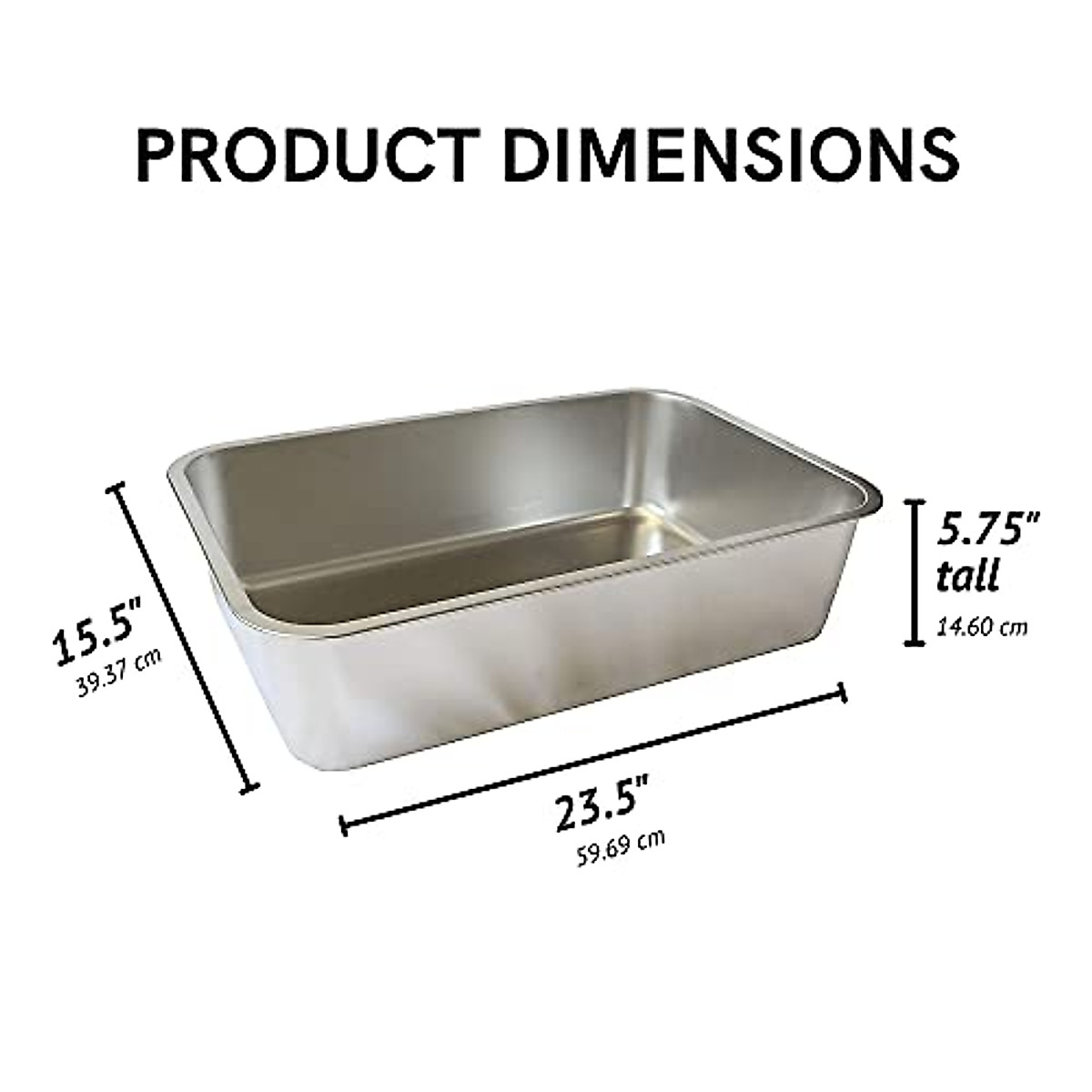 Midlee Stainless Steel Cat Litter Box- XL Size- 23.5" x 15.5" x 5.75"