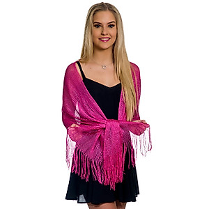 Shawls and Wraps for Evening Dresses, Metallic Sparkle Womens Wedding Fuchsia Shawl