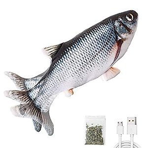 Potaroma Realistic Moving Cat Kicker Fish Toy with SilverVine and Catnip, Flopping Fish Cat Dog Toy, Wiggle Fish Toy 10", Floppy Kitty Kitten Toy, Interactive Cat Toy
