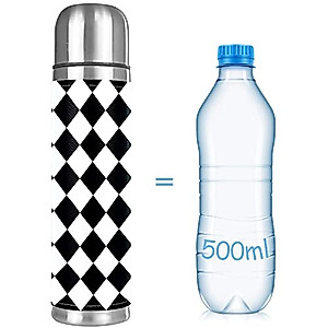 Black White Plaid Vacuum Insulated Stainless Steel Water Bottle, Double Walled Travel Thermos Coffee Mug 17 OZ for School Office