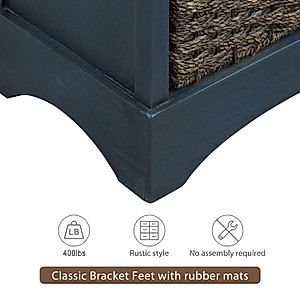 FRANSOUL Rustic Storage Cabinet with 2 Drawers and 4 Classic Rattan Basket Buffet Sideboard for Kitchen/Dining Entryway/Living Room/Home,Antique Navy