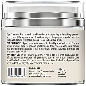 Majestic Pure Under Eye Cream with Hyaluronic Acid - Anti Aging & Firming - Reduces Appearance of Dark Circles, Puffiness, Eye Bags & Crow’s Feet - Youthful & Bright Appearance - Men and Women - 50ml