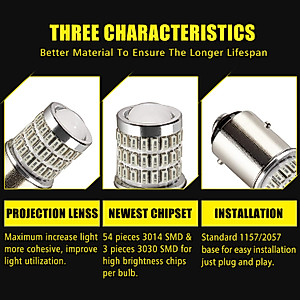 AUXLIGHT 2057 1157 2357 7528 2057A 1157A 2357A LED Bulbs Brilliant Red, Ultra Bright 57-SMD LED Replacement for Brake/Tail Lights, Blinker Lights, Turn Signal/Parking or Running Lights (Pack of 2)