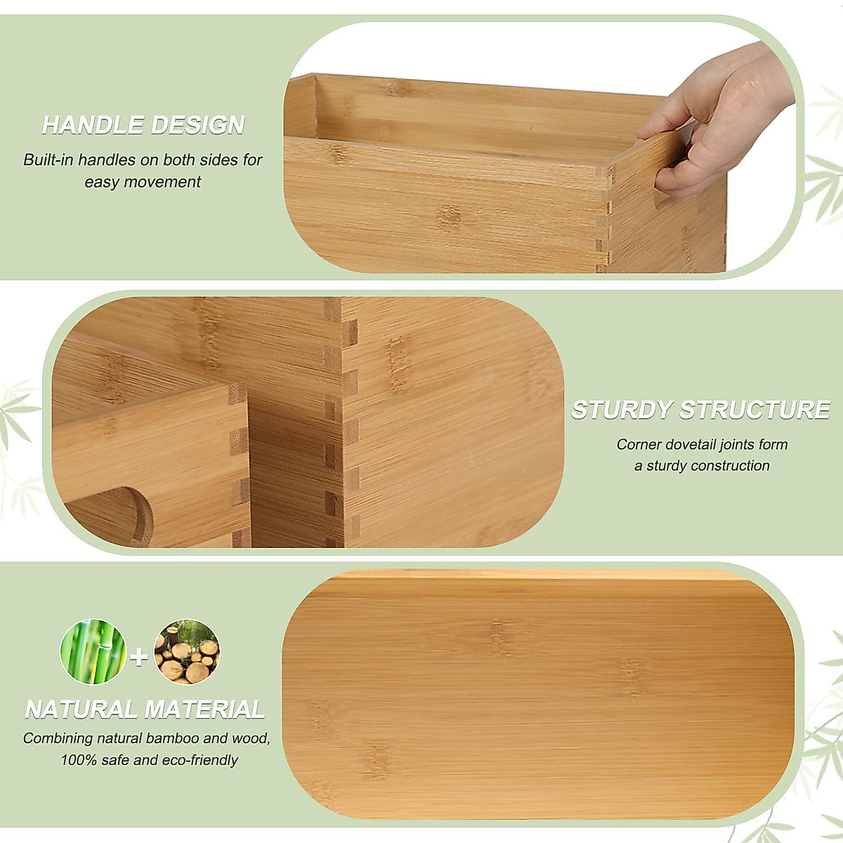 ANMINY Set of 4 Nesting Wooden Crates for Storage, Bamboo Wood Storage Containers Bins, Handmade Natural Large Wooden Storage Boxes Baskets with Handles for Organizing Shelf Closet Cabinet