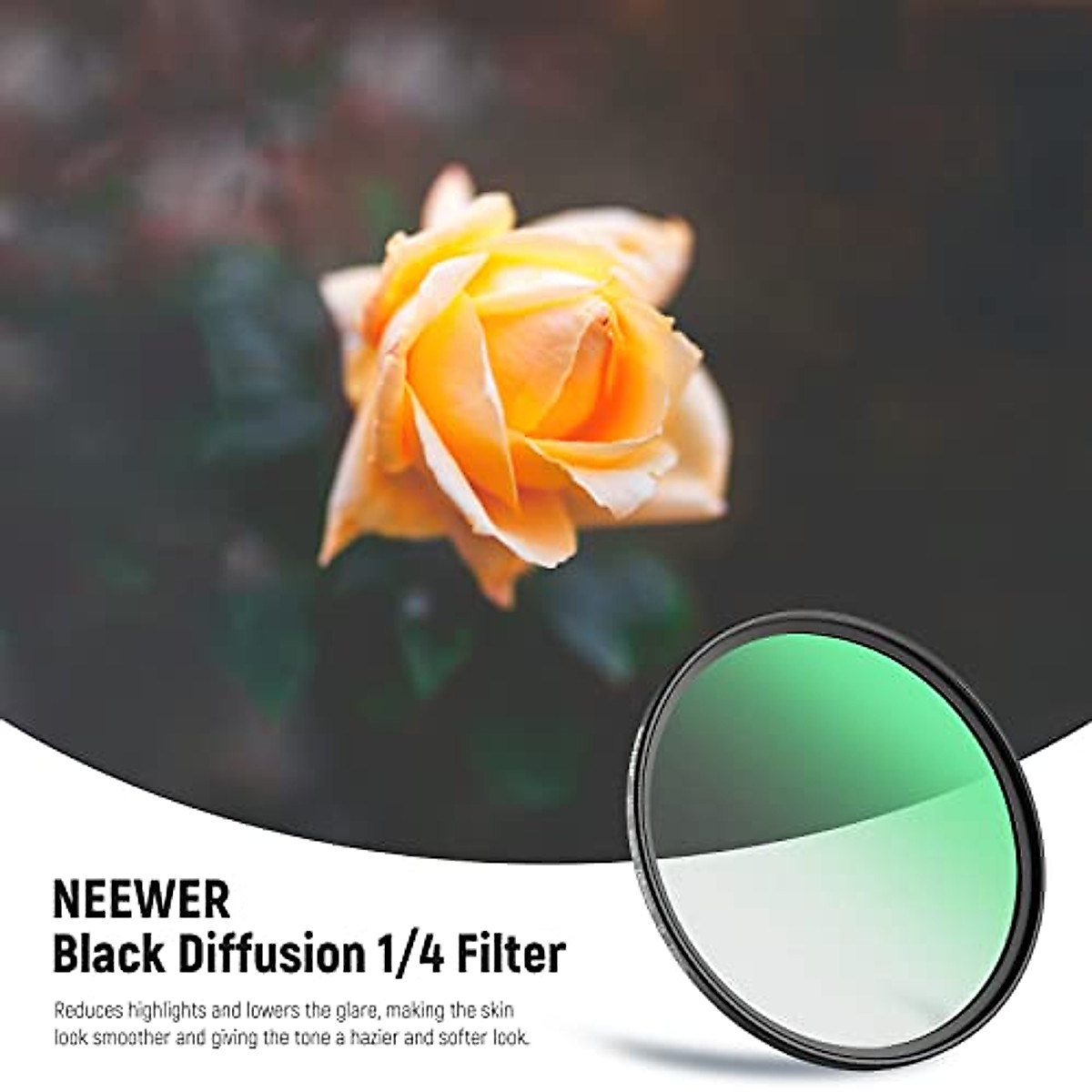 NEEWER 72mm Black Diffusion 1/4 Filter Mist Dreamy Cinematic Effect Filter Ultra Slim Water Repellent Scratch Resistant HD Optical Glass, 30 Layers Nano Coatings for Video/Vlog/Portrait Photography