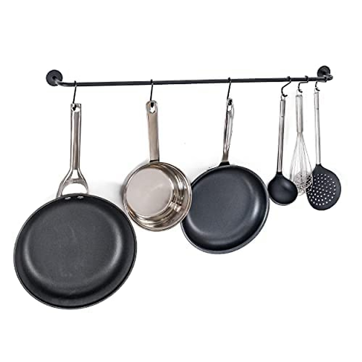 Greenco Pot and Pan Wall Mounted Rail Hanger Racks| Cookware Set and Storage Organization| 15-Hook Hanging Rack | Black Pots and Pans Organizer | Great For Kitchen Shelf