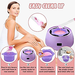 Winceed 2pcs Silicone Wax Warmer Bowl, Reusable Wax Warmer Silicone Liner with 2pcs Spatulas, Wax Pot Silicone Bowl Replacement Fit for 16oz Waxing Kit (Purple+Pink)