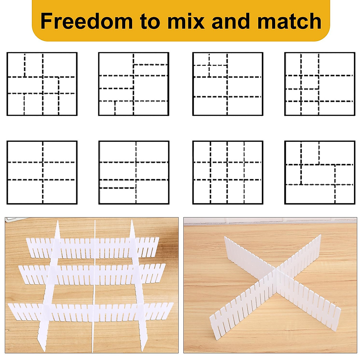 KUKLIPJIM 100 PCS Premium DIY Drawer Dividers, White, Adjustable Drawer Organizers for Perfectly Organized Drawers, Tidying Makeup, Clothes, Underwear, Cutlery, Kitchen, Bathroom, Bedroom, Office