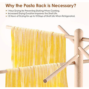 iSiLER Natural Beech Wood Pasta Drying Rack with 8 Branches, Easy to Transfer for Drying Pasta and Spaghetti, Special Suspension Design for Storage