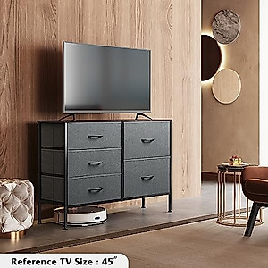 WLIVE Dresser for Bedroom with 5 Drawers, Wide Bedroom Dresser with Drawer Organizers, Chest of Drawers, Fabric Dresser for Living Room, Closet, Hallway, Nursery, Dark Grey