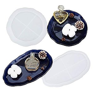 2PC Silicone Large Tray Mold Irregular Oval/Round Coasters Epoxy Resin Casting Mould Kit Art Supplies for Resin Home Office Decor Ideal Gift (Oval+Round)