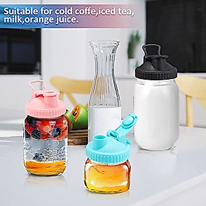 TRUSBER 4 Pack Reusable Lid Fits Mason Jar Regular Mouth (70mm), Plastic Drinking Lids with Pour Spout Compatible with Mason Jars, Dishwasher Safe (JAR NOT INCLUDED)