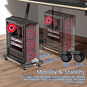 Mobile CPU Stand, CPU Rolling Stand Adjustable Computer Mobile Cart Holder with Locking Caster Wheels PC Stand - Black
