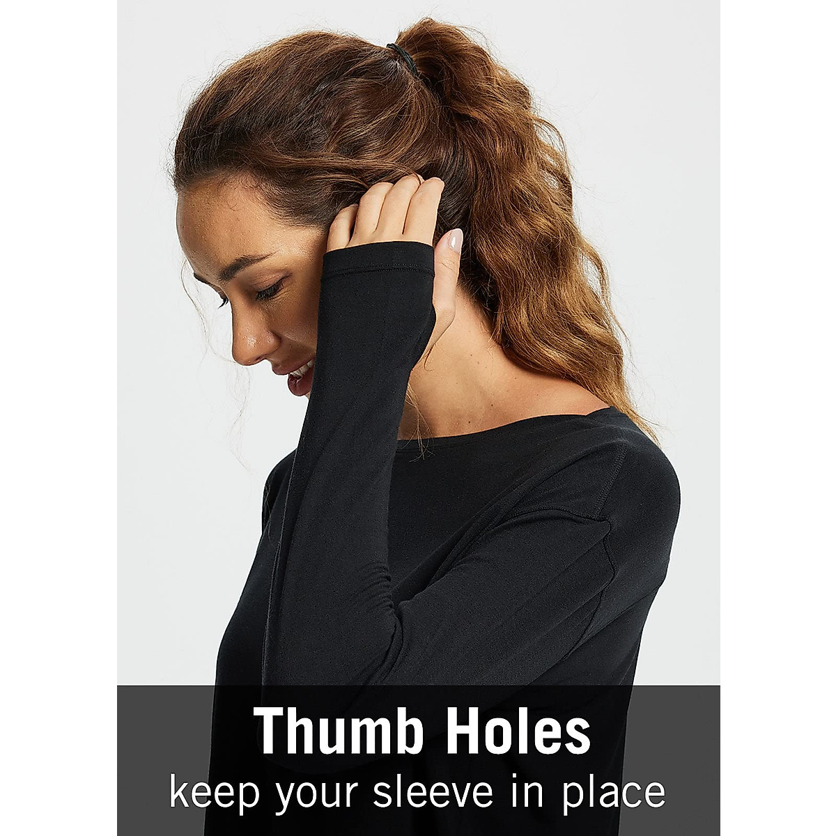 BALEAF Workout Shirts for Women Loose Fit Long Sleeve Tee Shirts Athletic Activewear Yoga Tops with Thumb Hole Black L