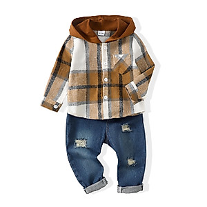 Renotemy Toddler Boy Clothes 2T Winter Outfits For Kids Cotton Long Sleeve Stripe Sweatshirt Ripped Pants Suit Little Boy Clothes 2T Fall Baby Boy Clothes 18-24 Months