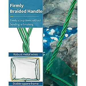 Pawfly 8 Inch Aquarium Fish Net with Braided Metal Handle Square Net with Soft Fine Mesh Sludge Food Residue Wastes Skimming Cleaning Net for Fish Tanks Small Koi Ponds and Pools