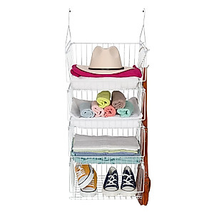 Tu-Pa Large 4 Tier Hanging Closet Organizer, Closet Organizers and Storage, Fruit Basket, Closet Organizer System, 4 Wide Metal Wire Bins, 2 Hangers and 4 S Hooks, Heavy Duty, No Assembly Required