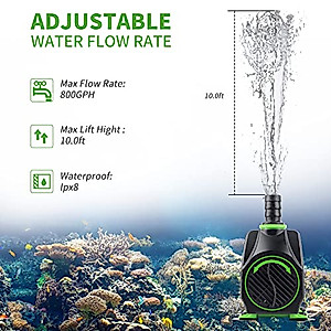 FREESEA Fountain Submersible Water Pump: 800GPH 45W Adjustable Ultra Quiet Aquarium Pump with 3 Nozzles 10ft High Lift for Small Pond | Fish tank | Waterfall | Outdoor | Hydroponics
