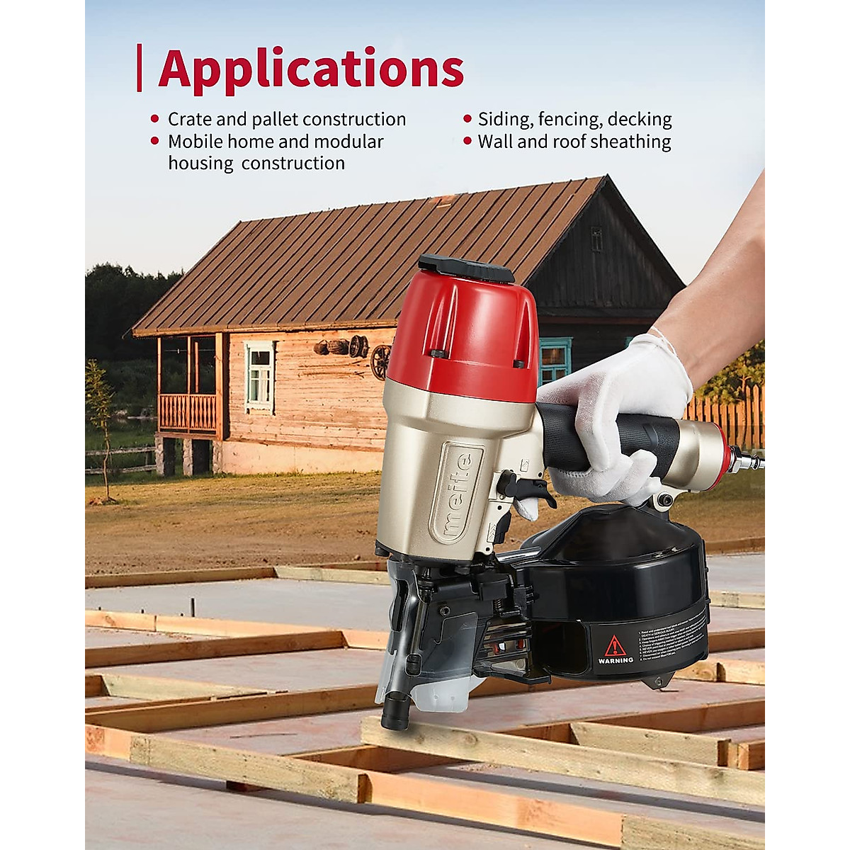 meite Siding Nail Gun, Pneumatic Coil Siding Nailer Professional Lightweight Air Coil Nail Gun with Safety Nose, Compatible with 1-1/2 Inch to 2-1/2 Inch Coil Siding Nails (CN65S)