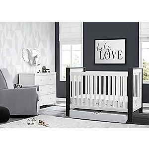 Delta Children Miles 4-in-1 Convertible Crib, Greenguard Gold Certified, Bianca White/Textured Midnight Grey