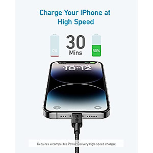 Anker USB C to Lightning Cable [6ft MFi Certified] Powerline+ II Nylon Braided Cable for iPhone 13 13 Pro 12 Pro Max 12 11 X XS XR 8 Plus, AirPods Pro, Supports Power Delivery (Black)