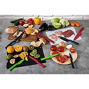 KUHN RIKON COLORI+ Mixed Knife Set with Non-Stick Coating and Safety Sheaths, Set of 5, Fuchsia, Blue, Graphite Grey, Green and Red