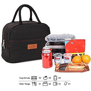 Ylebs Lunch Bag for Women Insulated Lunch Box,Black Adult Reusable Cooler Tote Bag for Work,Water-resistant Thermal