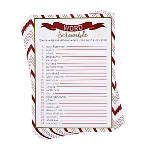 BLUE PANDA 50 Sheets Christmas Word Scramble Game, Holiday Party Activity for Family, Fun Festive Adult Christmas Party Games for Xmas Celebrations Gatherings at Home or Office (5 x 7 in)
