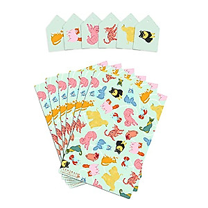 CENTRAL 23 Dog Wrapping Paper - Cat Birthday Wrapping Paper - 6 Sheets Gift Wrap - Vegan Ink - Green Birthday Gift Wrap - Pastel Color - Comes With Cute Stickers