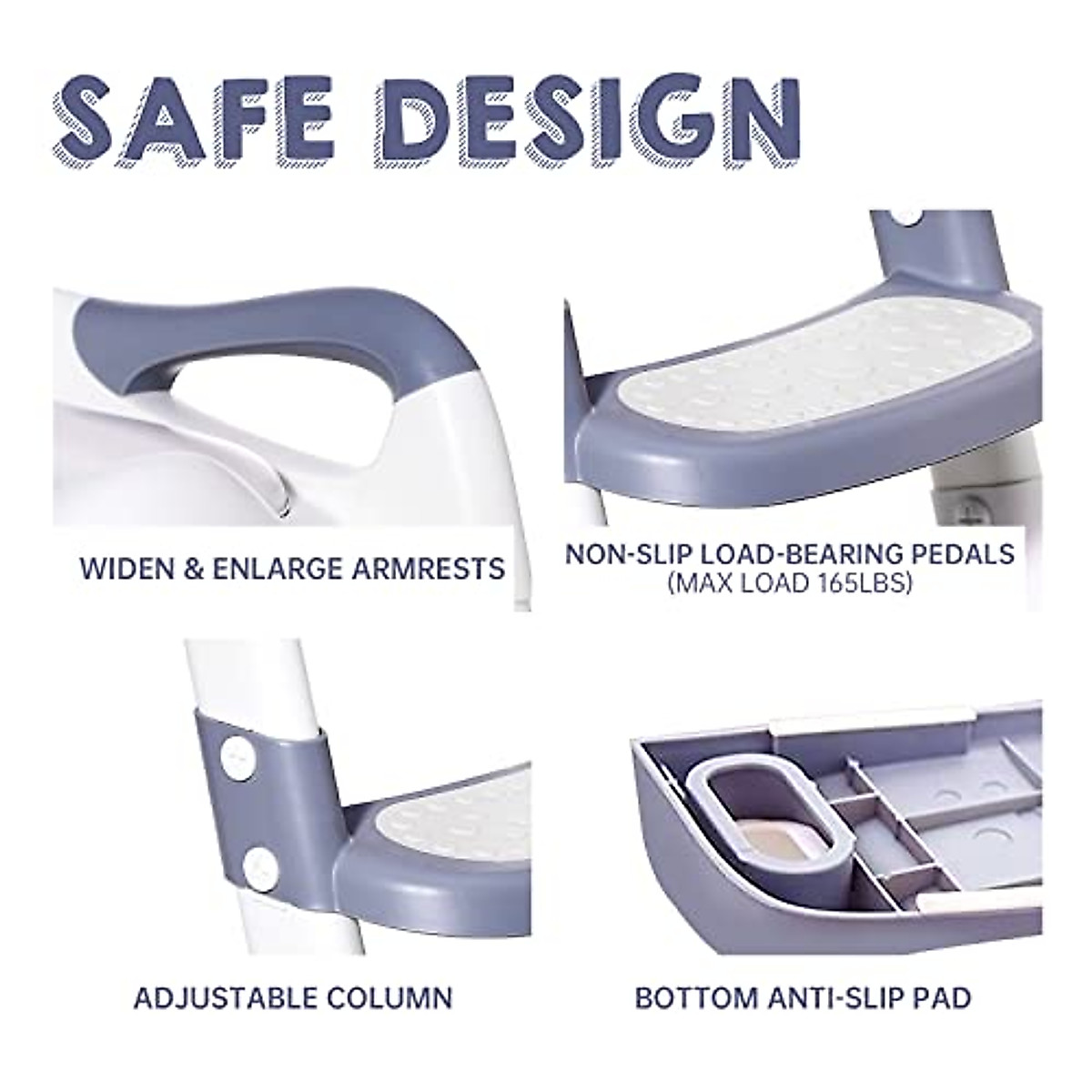 Potty Training Seat with Step Stool Ladder, Gentle Monster Toddler Potty Training Toilet for Kids Boys Girls Baby, Foldable & Comfortable Training Potty Chair Toilet for Child with Anti-Slip Pad(Grey)