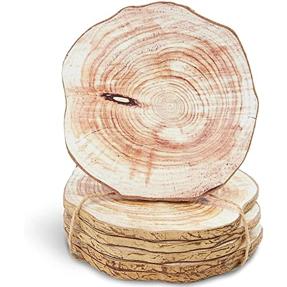 Juvale 6 Pack Round Textured Print Wooden Coasters for Drinks and Tabletops, Rustic Home Decor (3.9 in)
