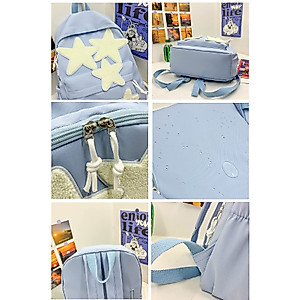 JHTPSLR Preppy Backpack Y2K Aesthetic Backpack Lambswool Stars Patchwork Backpack Cute Kawaii Stars Backpack Supplies Casual Daypack (Black)