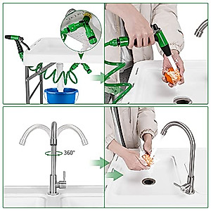 Allpop Folding Fish Cleaning Table with 2 Sinks, 42.5’’ Portable Camping Fish Fillet Station with Faucet, Spray Nozzle, Drain Hose, Storage Box, Built-in Drawer& Knife Groove for Picnic, White