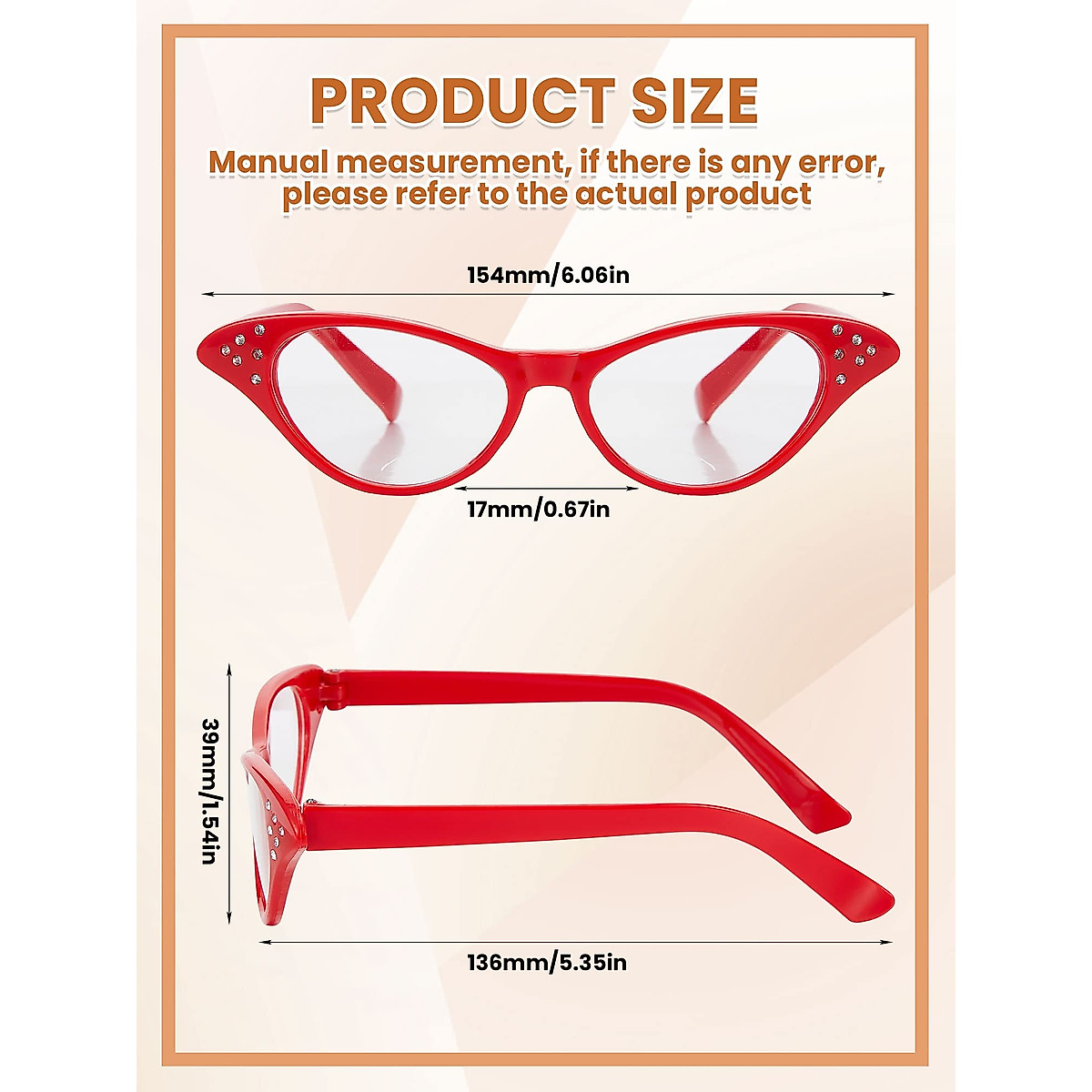 Dunzy 15 Pairs 50s Cat Glasses Bulk Sock Hop Glasses Cat Rhinestone Glasses 1950s Women Accessories Sock Hop Party Decoration