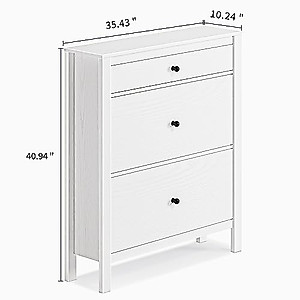 DWVO Narrow Shoe Cabinet with 2 Flip Drawer Slim White Shoe Storage Cabinet with Drawer, Adjustable or Removable Hidden Shoe Rack Free Standing Shoe Cabinet Organizer for Entryway Hallway