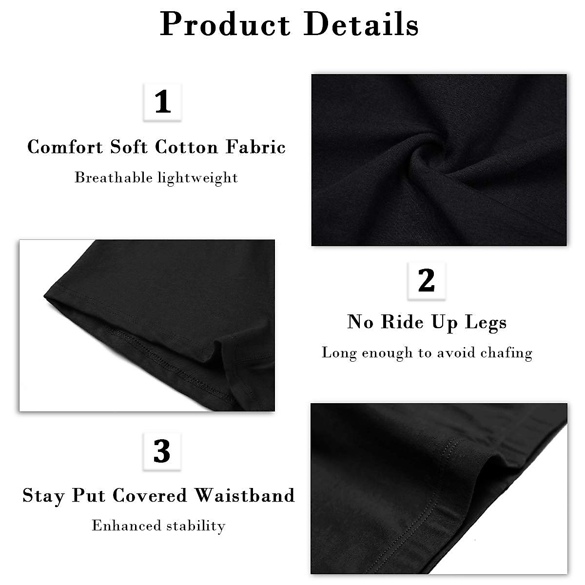 wirarpa Women's Cotton Boy Shorts Underwear Anti Chafing Soft Biker Short Long Leggings Under Shorts Black 3 Pack Large