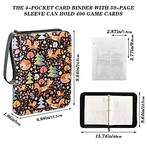 PYBUG Fox Trading Card Binder with Nylon Strap 4-Pocket Waterproof PU Leather Card Collection Binder for 400 Cards Sturdy Card Holder Folders for Game Cards,Sports Cards