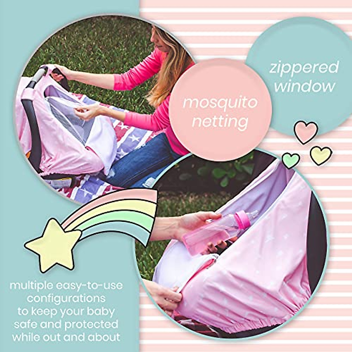 Car Seat Covers for Babies Girls Car Seat Canopy Stroller Cover for Spring Autumn Winter Car Seat Cover Infant Girl Babies Stretchy and Kick Proof with Net Multi Use Soft & Breathable