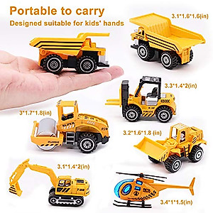 Childom Engineering Vehicle Toys Set Alloy Construction Big Forklift,Single Drum Roller,Stacker/Crane,Helicopter,Excavator,Heavy Duty Truck Mini Toy Set for Kids Boys Girl