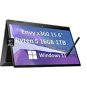 HP Envy x360 2-in-1 Business Laptop (15.6" FHD Touchscreen, AMD Ryzen 5 5625U, 16GB RAM, 1TB SSD, 6-Core (Beat i7-1165G7), Active Stylus), Backlit, Long Battery Life, Alexa, Win 11 Home, Black